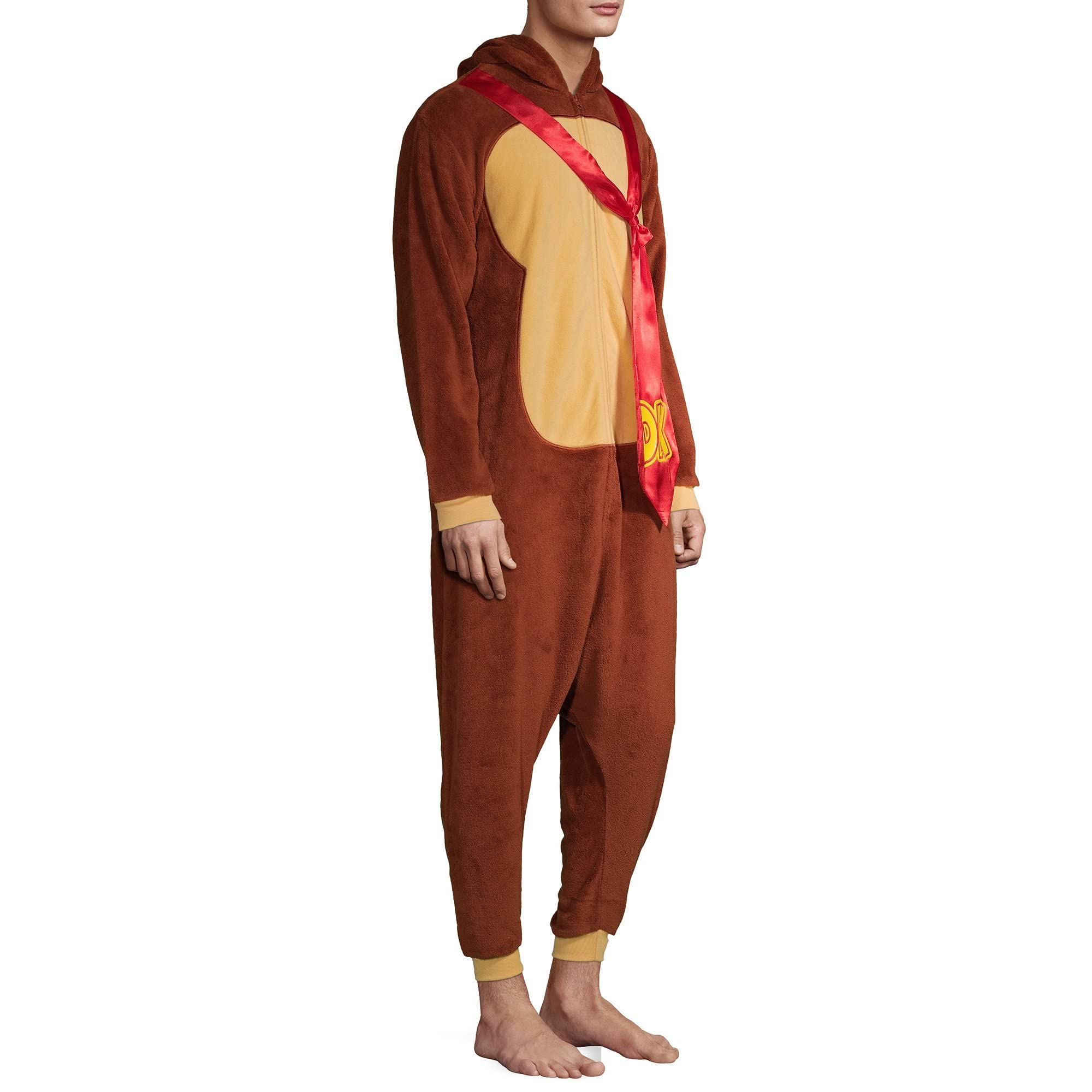 Nintendo Men's Plush Fleece Donkey Kong One Piece Kigurumi Union Suit Pajama, Medium Brown