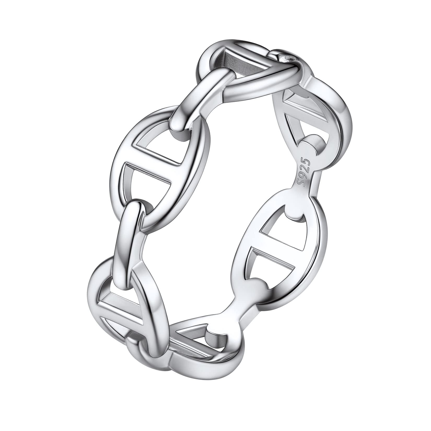Silver Chain Rings for Women Plain Silver Mariner Link Chain Rings Size 7 for Women Stacked