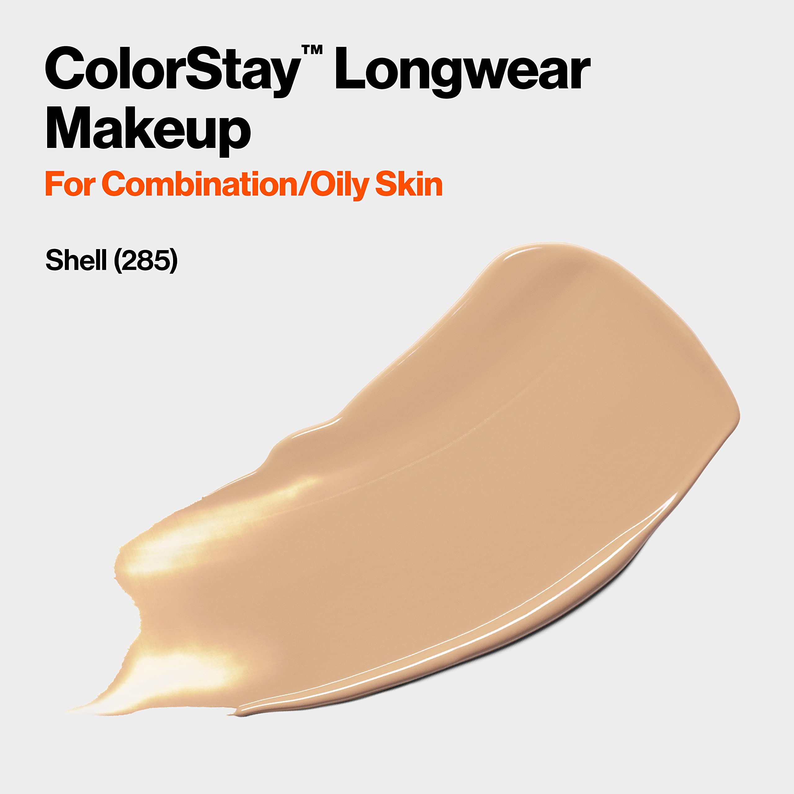 Revlon Liquid Foundation, ColorStay Face Makeup for Combination & Oily Skin, SPF 15, Medium-Full Coverage with Matte Finish, Shell (285), 1.0 oz