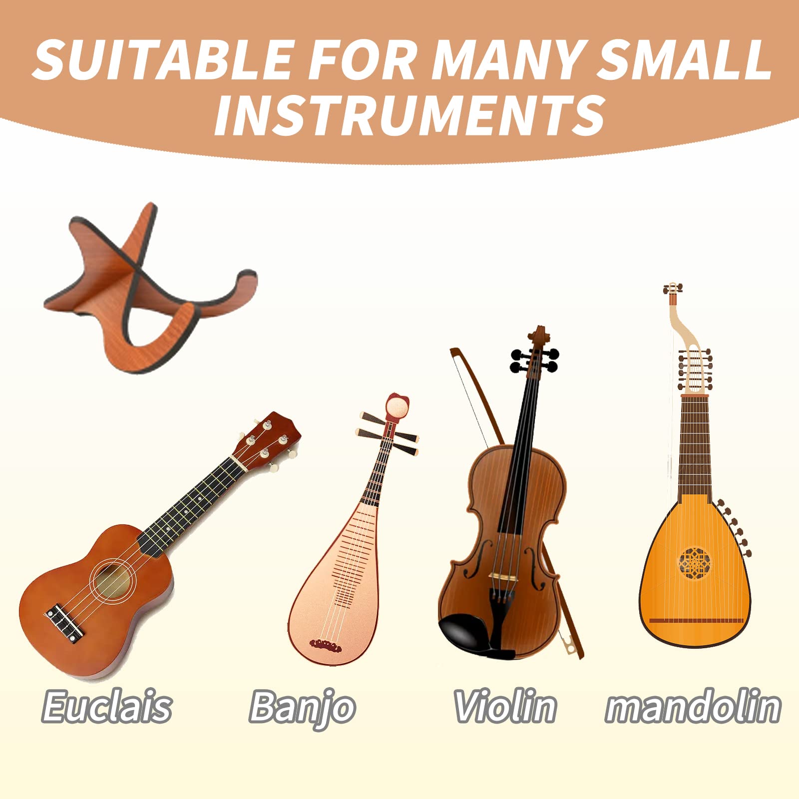YAFIYGI Ukulele Stand Violin Mandolin Folding Portable Stand Musical Instrument Stand Concert for Small Guitar, Violin, Banjo (Brown)