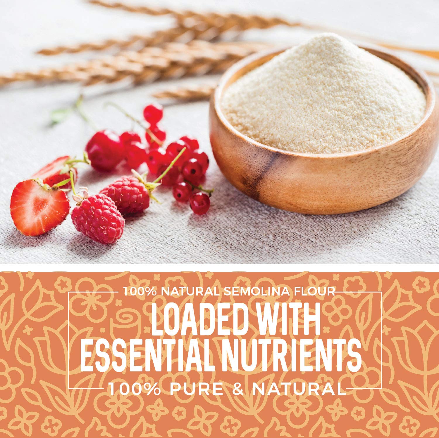 Semolina Flour 2lbs / 32oz, Fine Semolina Flour for Pasta, Pizza Dough, Cake Flour and Bread Flour, 100% Fine Ground All-Natural Durum Wheat From CANADA.