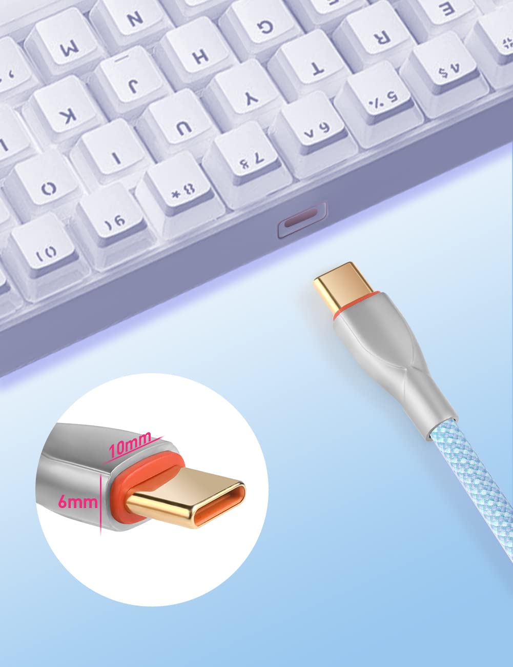 XIAWAO Macaron Coiled Keyboard Cable for Gaming Keyboard, Coiled USB C Keyboard Cord, Mechanical Keyboard Wire (Macarons Blue)