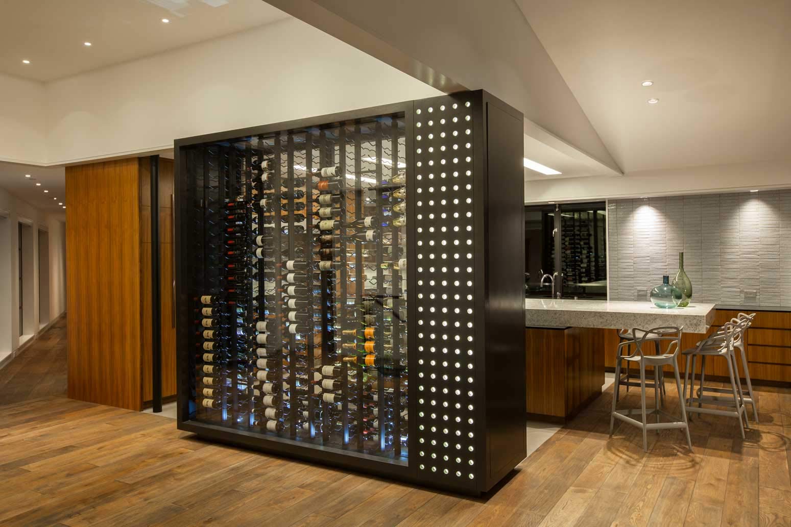 VintageView W Series Two-Sided Floating Wine Rack Kit (42 Bottles, Satin Black) Stylish Modern Wine Storage with Label Forward Design