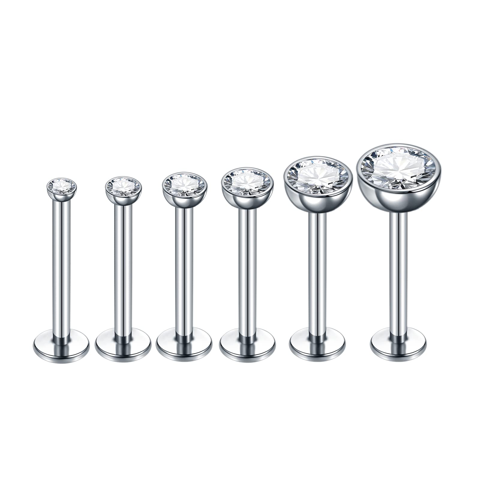 Xpircn 16G Labret Monroe Lip Rings Stainless Steel CZ Crystal Lip Ring Studs Ear Tragus Helix Cartilage Conch Piercing 6mm 8mm 10mm (Crystal Top 1.2 * 10)