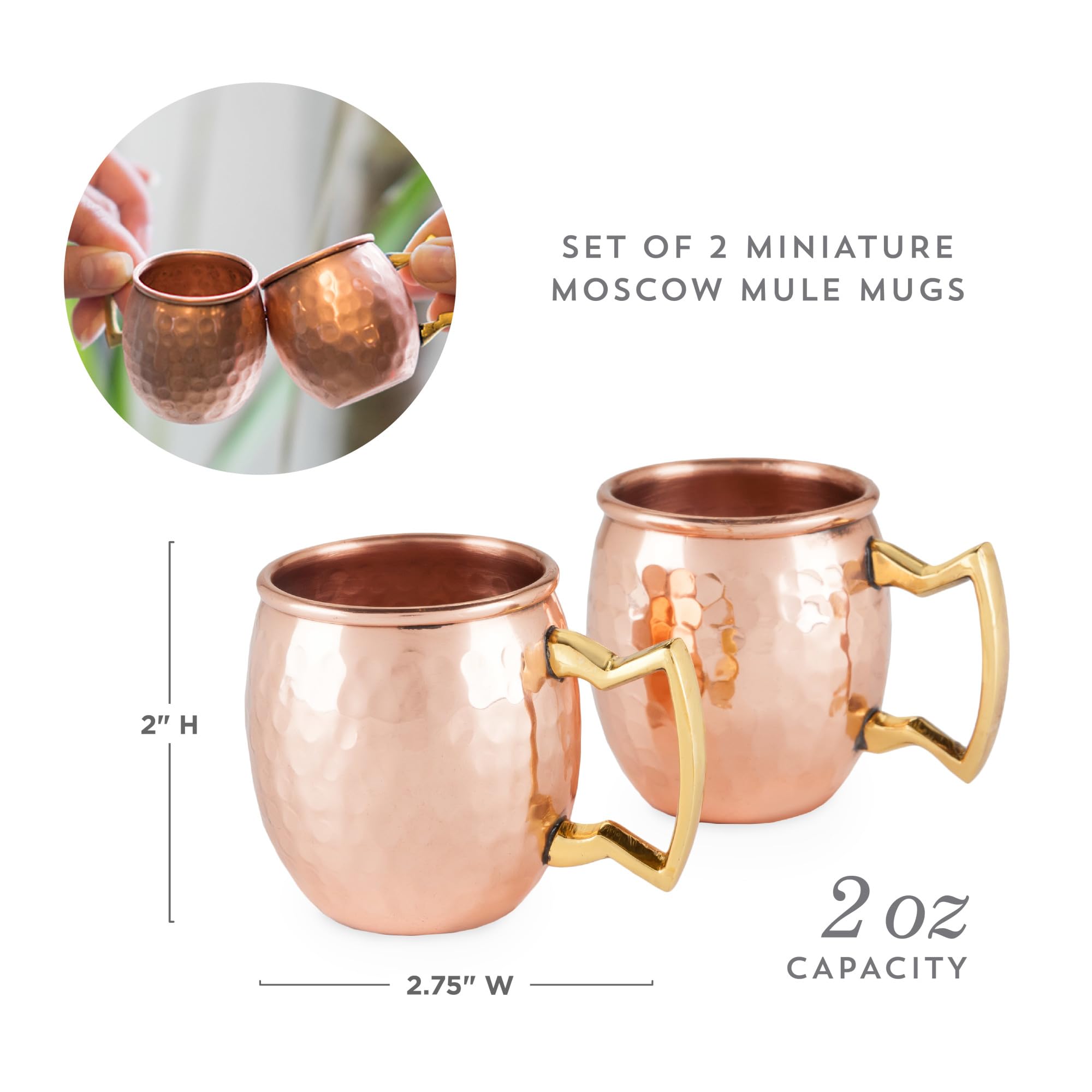 Twine Old Kentucky Home Hammered Moscow Mule Shot Glasses, Copper Bar Cart Accessories, Set of 2, 2oz, Copper