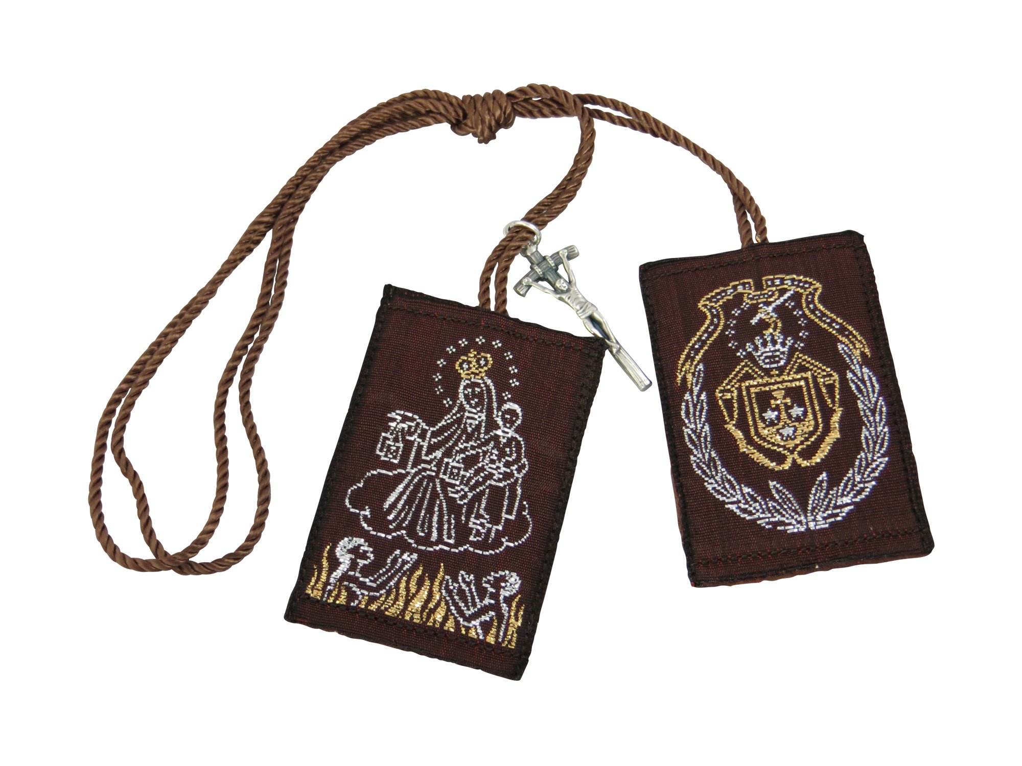 Our Lady of Mount Carmel Big Scapular with Cross Charm Escapulario Café de la Virgen del Carmen con cruz