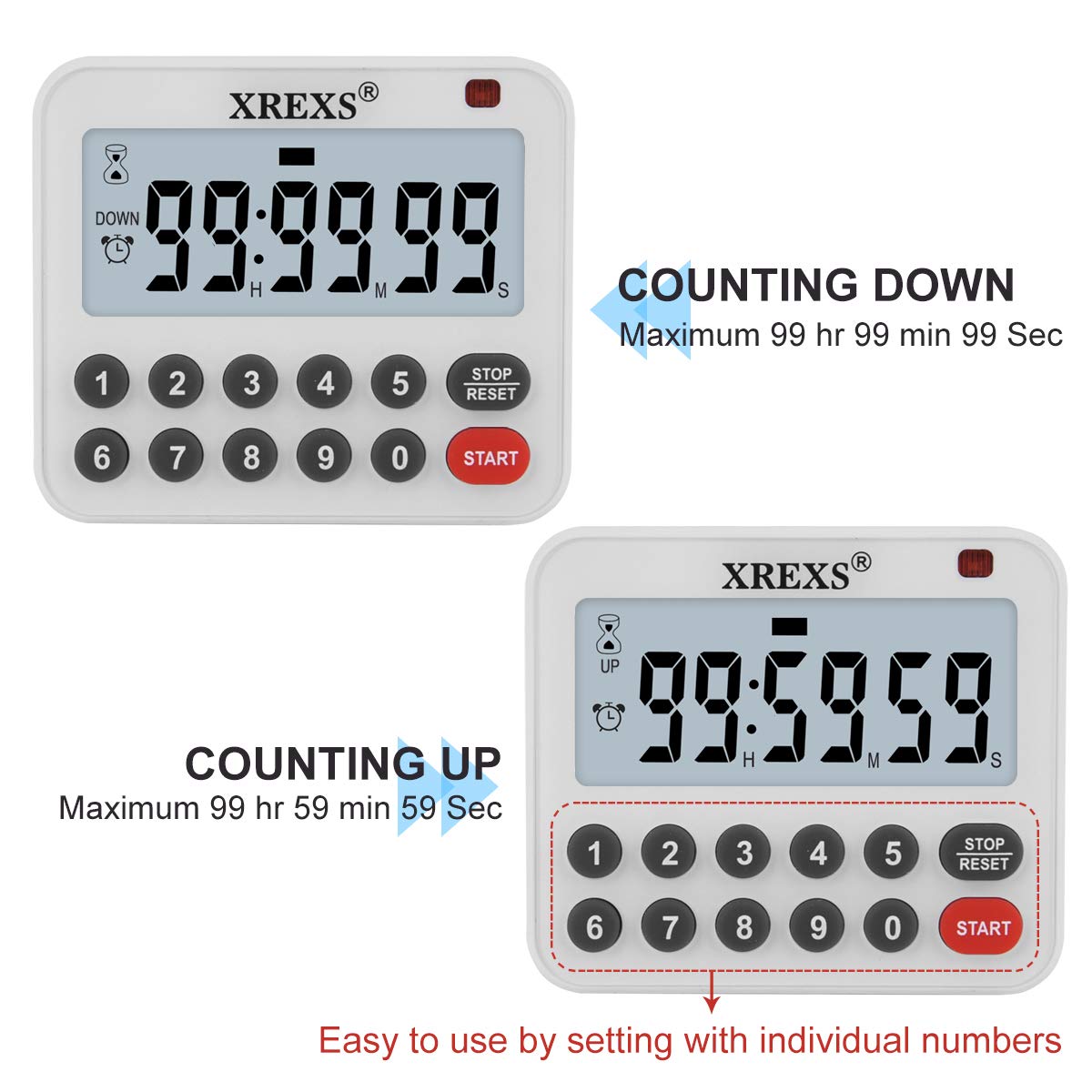 XREXS Digital Kitchen Timer Magnetic Countdown Up Cooking Timer Loud Alarm and Mute Optional, Magnet and Stand, Large Display Classroom Timer for Teachers (2 Batteries Included) Upgraded Version