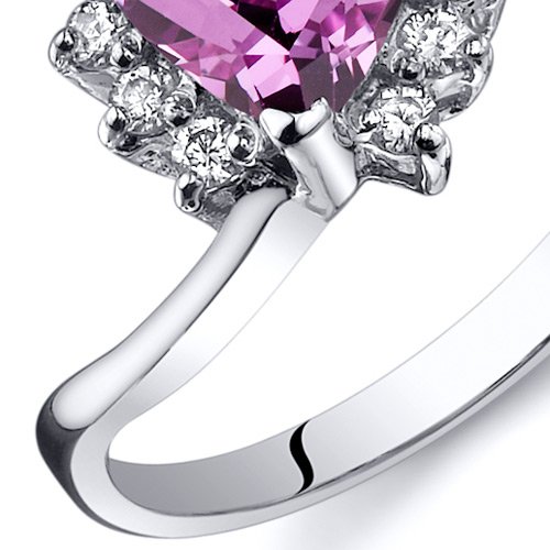 PEORA Created Pink Sapphire Promise Ring in Sterling Silver, Sweet Blossom Design, 1.75 Carat Trillion Cut, Comfort Fit, Size 8