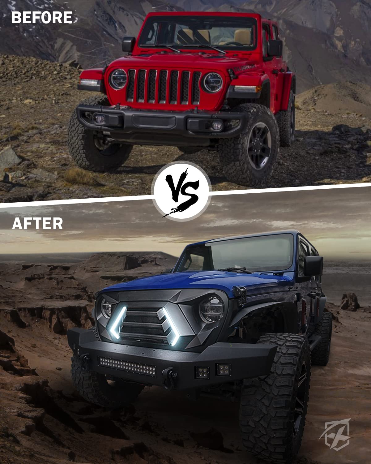 Xprite Front Grille with Turn Signals and Daytime Running Light, Matte Black Grille Compatible with 2018-2024 Jeep Wrangler JL JLU & 2020+ Gladiator JT