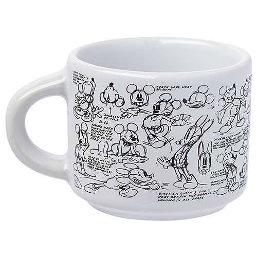 Silver Buffalo Disney Mickey Mouse Vintage Sketches Art 4pc Stackable Ceramic Espresso Small Cup Set, 3 Ounces