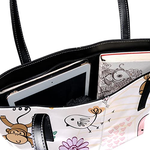 Women's Large Size Canvas Shoulder Bag Hobo Crossbody Handbag Casual Tote, Cartoon Animal Monkey Elephant Bird