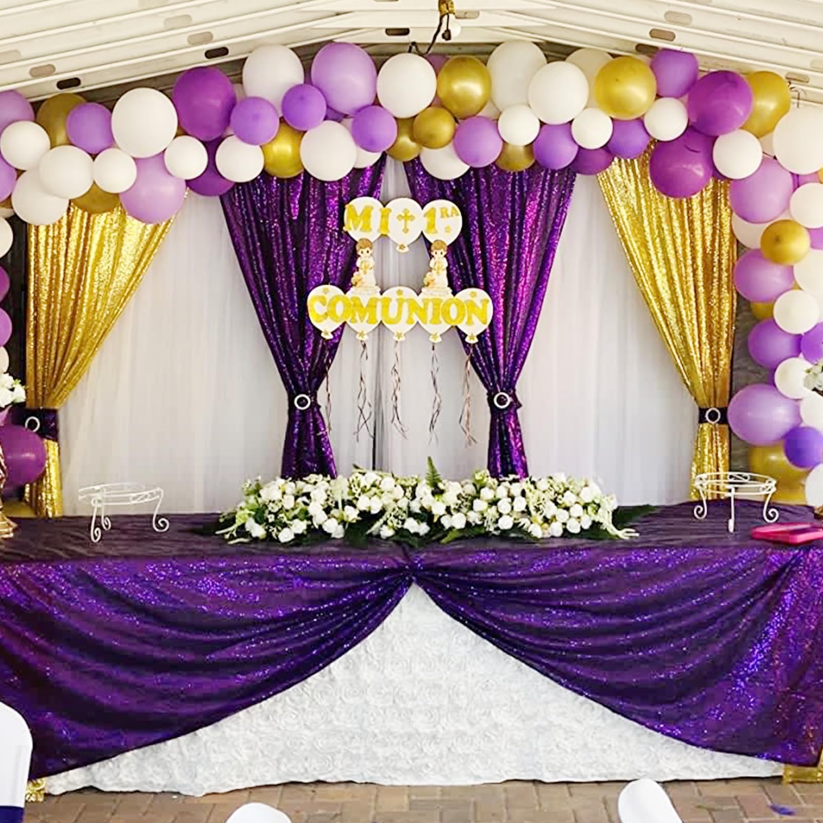 SoarDream Purple Sequin Backdrop 2 Pieces 2ftx8ft Wedding Glitter Curtain Backdrop Arch Fabric Drapes for Baby Shower Birthday Party Decoration