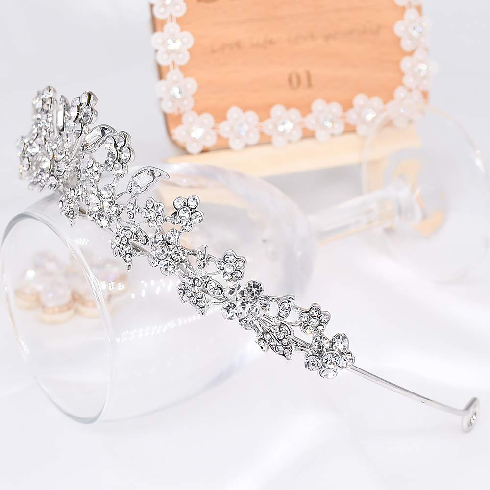 Rhinestone Crystal Tiaras and Crowns Headband For Women Birthday Pageant Wedding Prom Princess Crown (A-003 Silver)