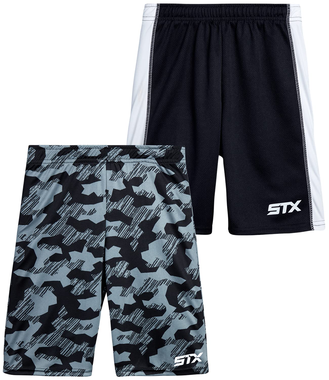 STX Boys' Active Shorts – 2 Pack Lightweight Athletic Shorts (Little Boy/Big Boy), Size 14/16, Black/Camo