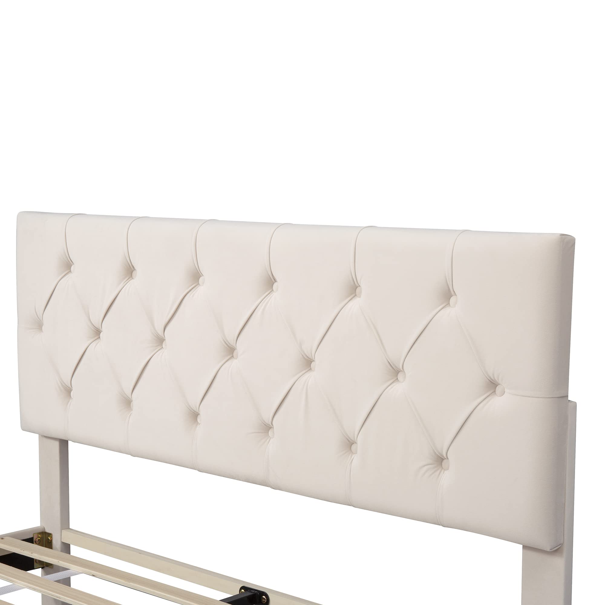 Prohon Queen Size Platform Bed Velvet Upholstered Bed Frame with Drawer, No Box Spring Needed, Bed Frame for Kids, Teen, Adults