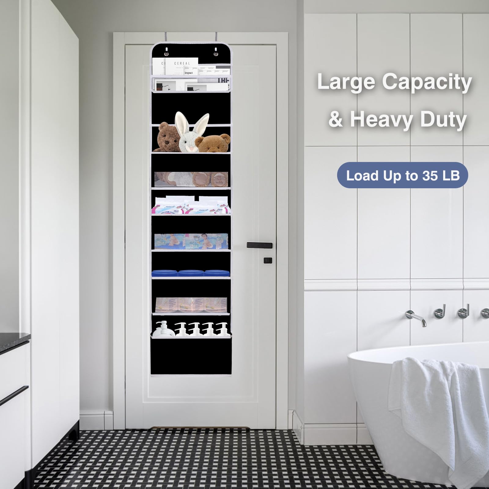SHALORY Over Door Hanging Organizer,5-Shelf and 4 Side Pockets with Velcro Stickers Secure Heavy Duty Organization for Bedroom Pantry Nursery Cosmetics Clothes Toys and Diapers