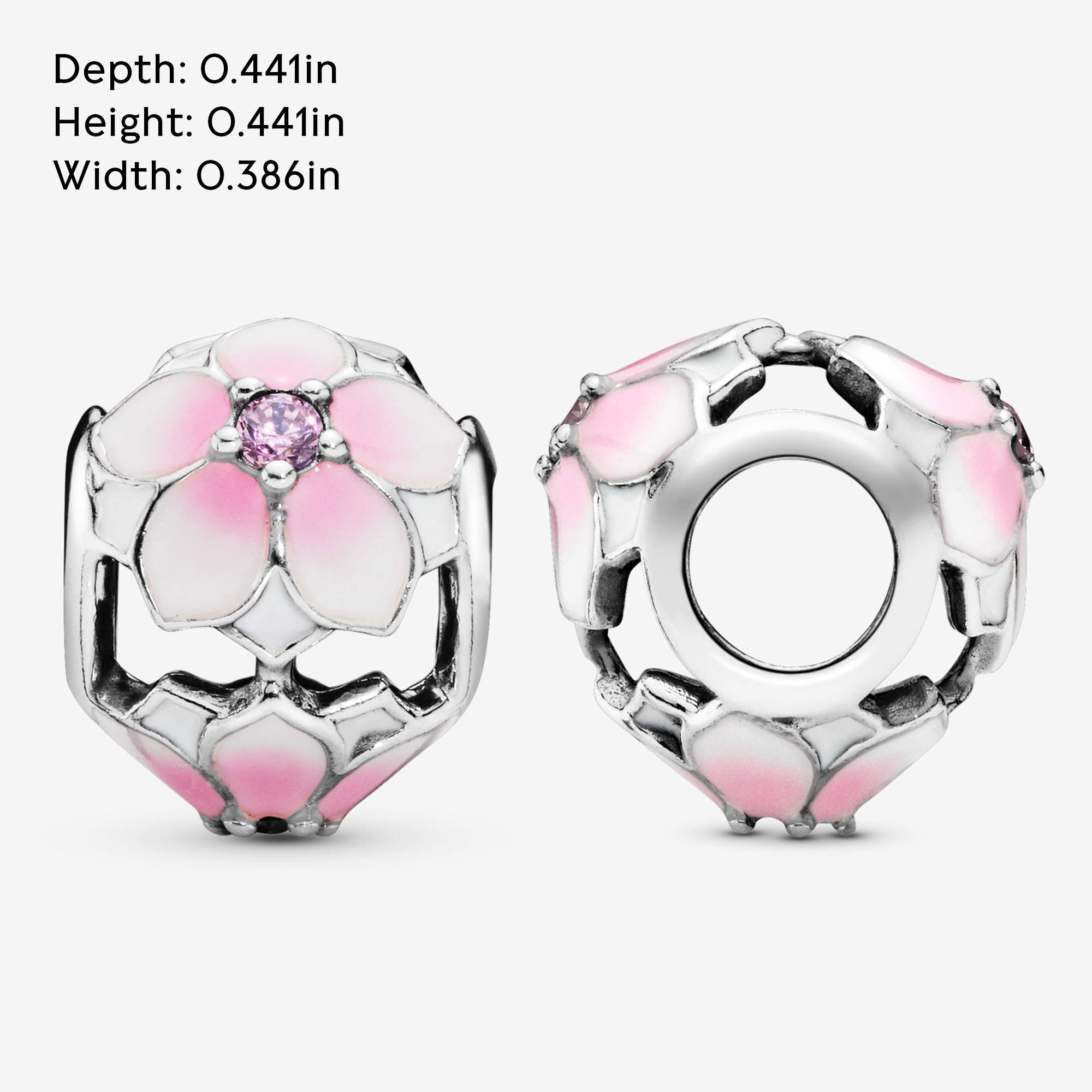 Pandora Jewelry Openwork Pink Magnolia Flower Cubic Zirconia Charm in Sterling Silver