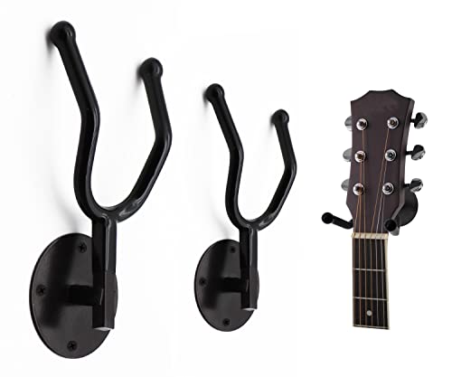 VCREATC Guitar Wall Mount, Guitar Wall Hanger, Guitar Holder, 2 Pack Foldable Metal Hooks, Display Electric Acoustic and Bass Guitars (Black)