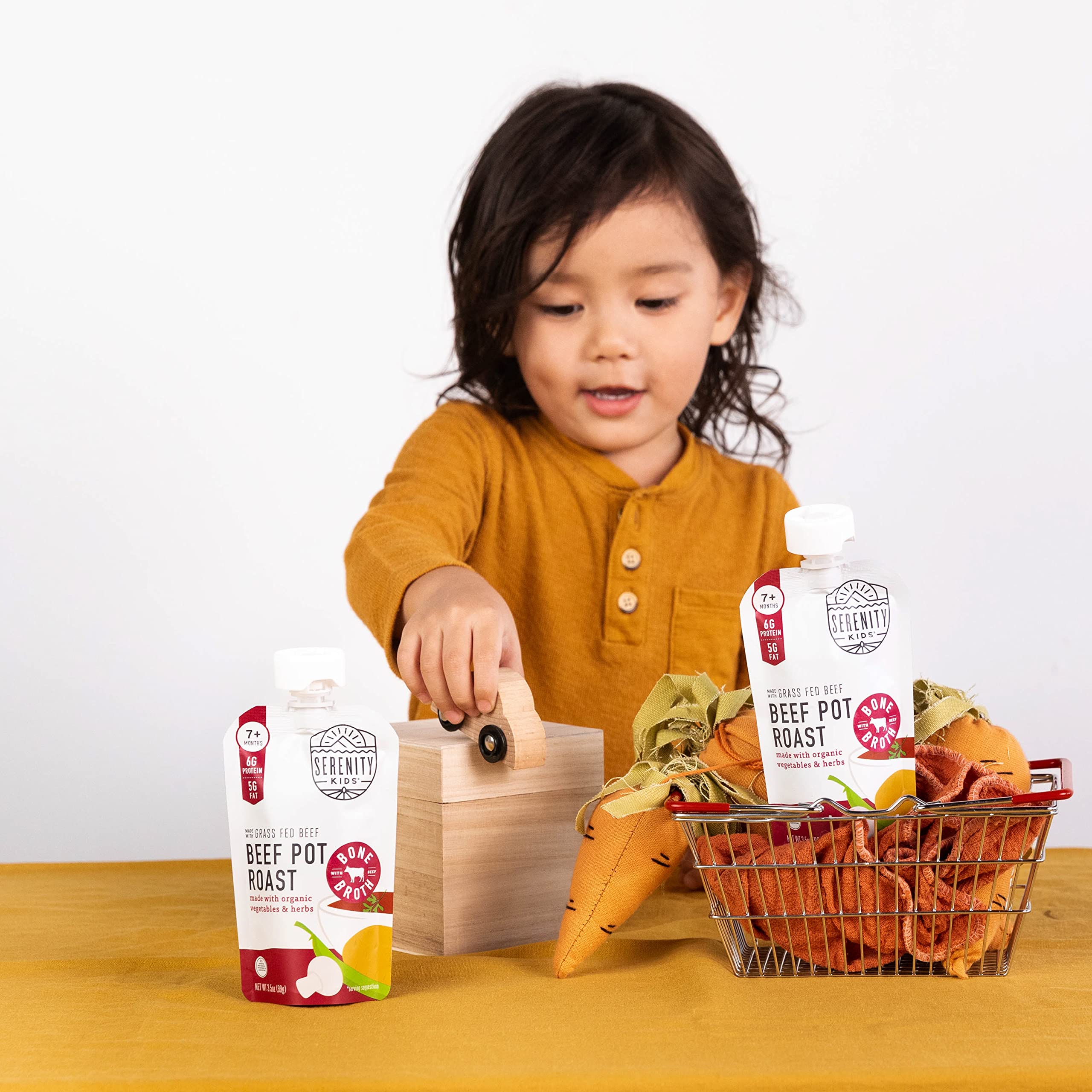Serenity Kids Bone Broth Puree Made With Organic Veggies | Clean Label Project Purity Award Certified | 3.5 Ounce BPA-Free Pouch | Grass Fed Beef Pot Roast | 12 Count