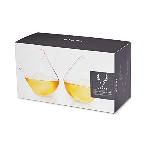 Viski Rolling Crystal Whiskey Tumblers Set of 2 - Premium Crystal Clear Glass, Classic Lowball Cocktail Glasses, Scotch Glass Gift Set - 12 oz