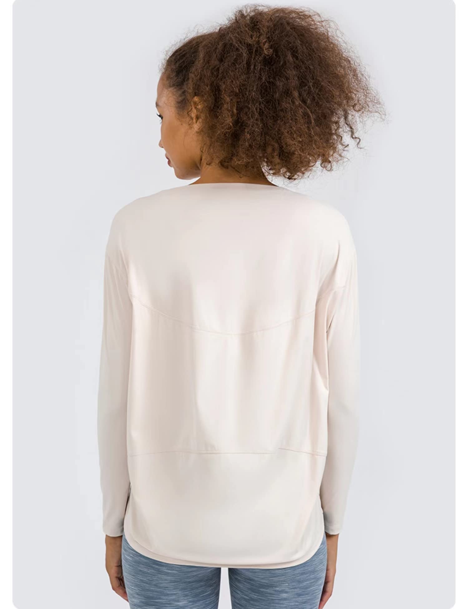 Women's Long Sleeve Workout Shirts Loose Fit Boatneck Soft Yoga Athletic Casual Tops Cream