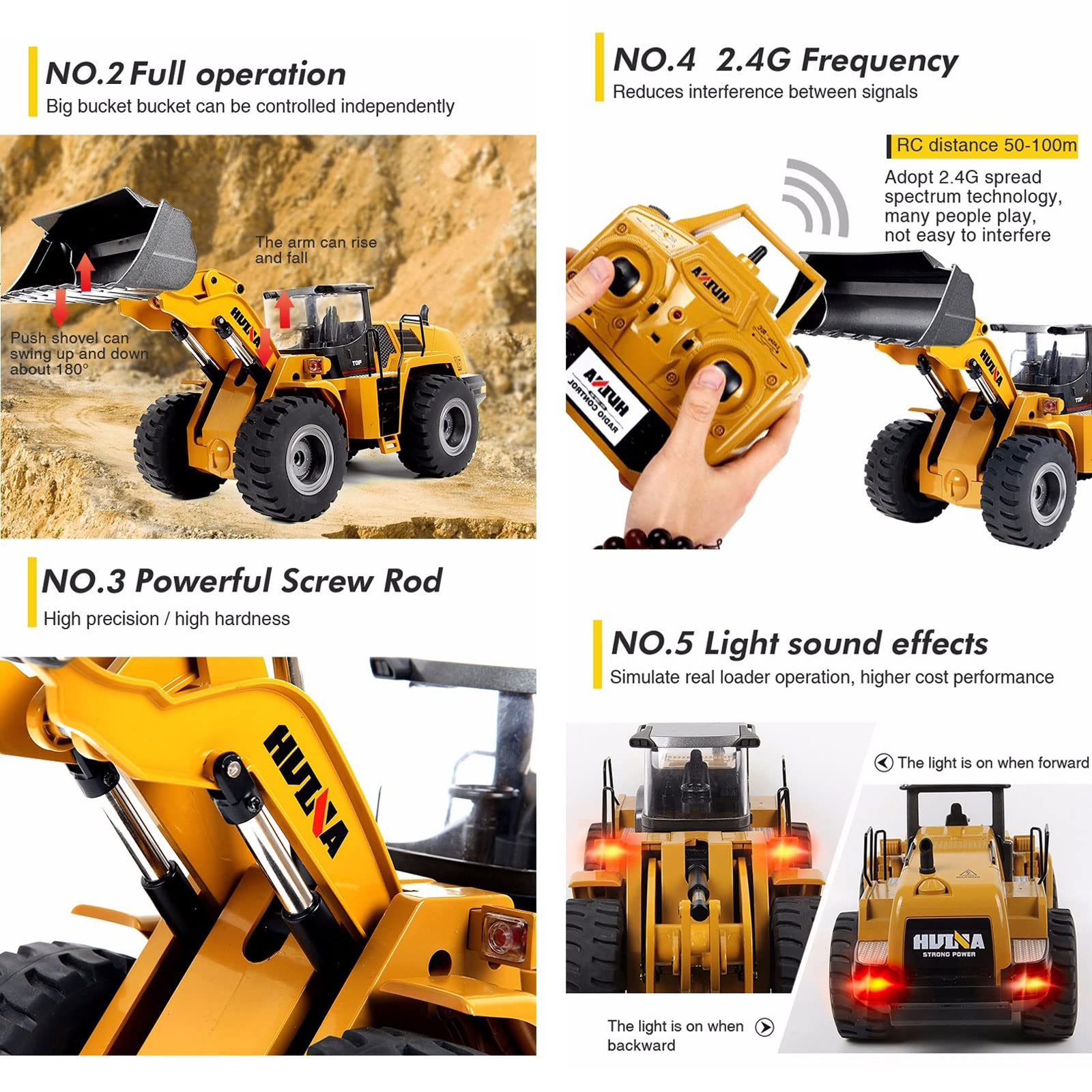 ZRYYWAN 1/14 Large 22.4IN Electric Remote Control Bulldozer Loader, Alloy Bucket 22CH Rechargeable RC Excavator Construction Vehicle Model, 2.4G RC Digger Construction Truck Xmas Gift