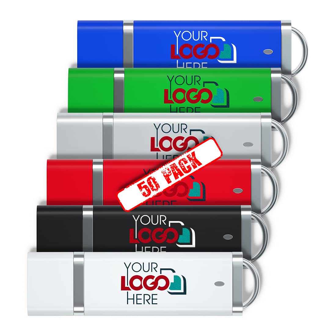Possibox Customized Bulk USB 2.0 Flash Drives 8GB Personalized with Your Logo - for Promotional Use - 50 Pack