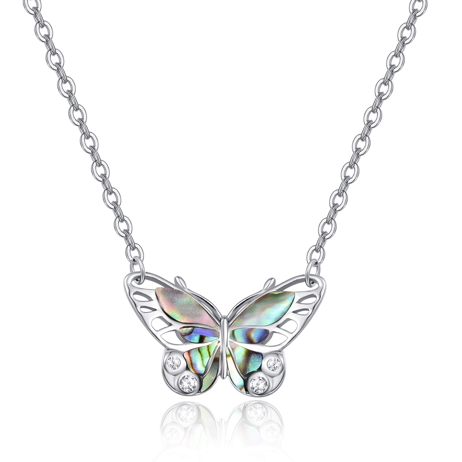 PRAYMOS 925 Sterling Silver Butterfly Necklace Women Abalone Shell Aesthetic Jewelry 20in Chain