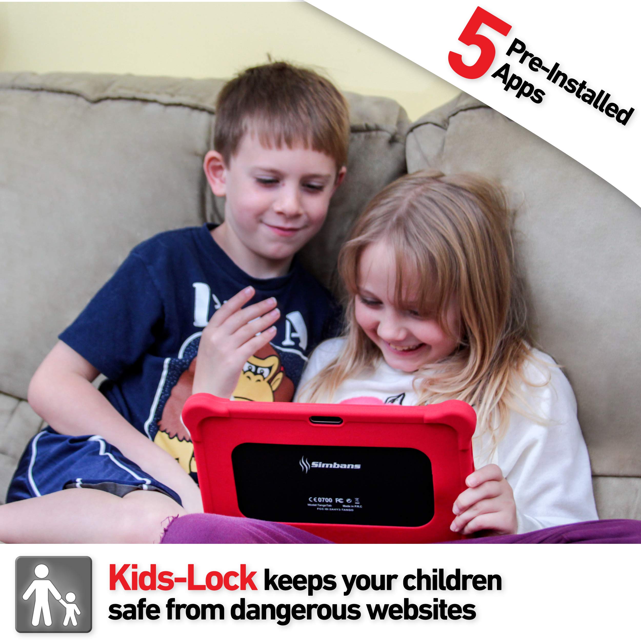 Simbans [4 Bonus Item] TangoTab 10 Inch Kids Tablet with RED Bumper Case 4 GB RAM, 64 GB Disk, Android 10, WiFi, USB, HDMI, Bluetooth, 2+5 MP Camera Computer PC - TKX