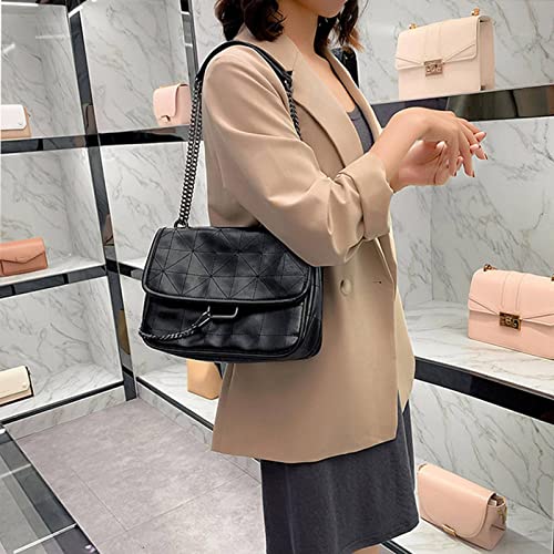 ZSQZJJ Women's Shoulder Bag Black Soft Shoulder Messenger Bag Chain Wandering Women's Bag