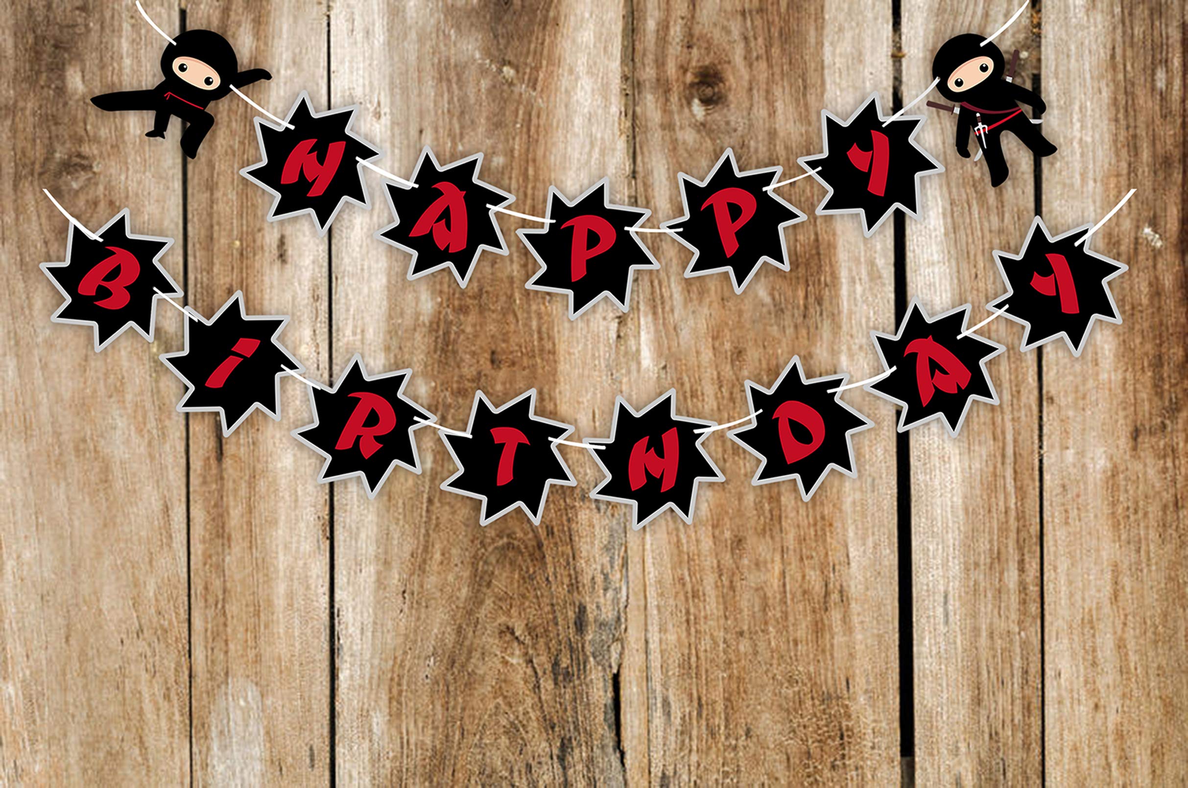 Pre-Strung Ninja Warrior Birthday Banner, Ready to Hang Samurai Bday Party Sign, Martial Arts Bunting