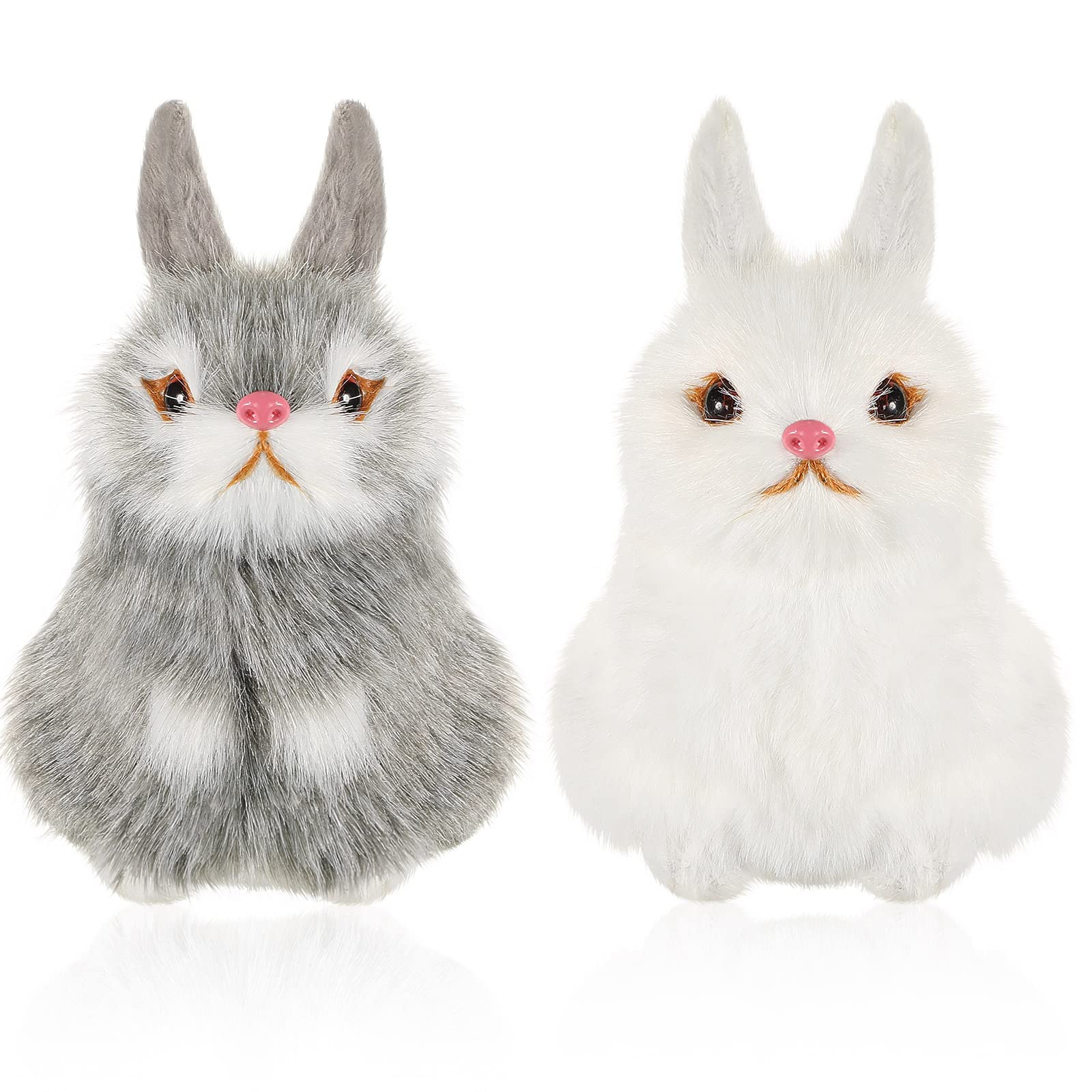 Woanger 2 Pcs Easter Plush Bunnies - Mini Cute Stuffed Rabbits for Kids, Soft Realistic Toy Decoration & Birthday Gift