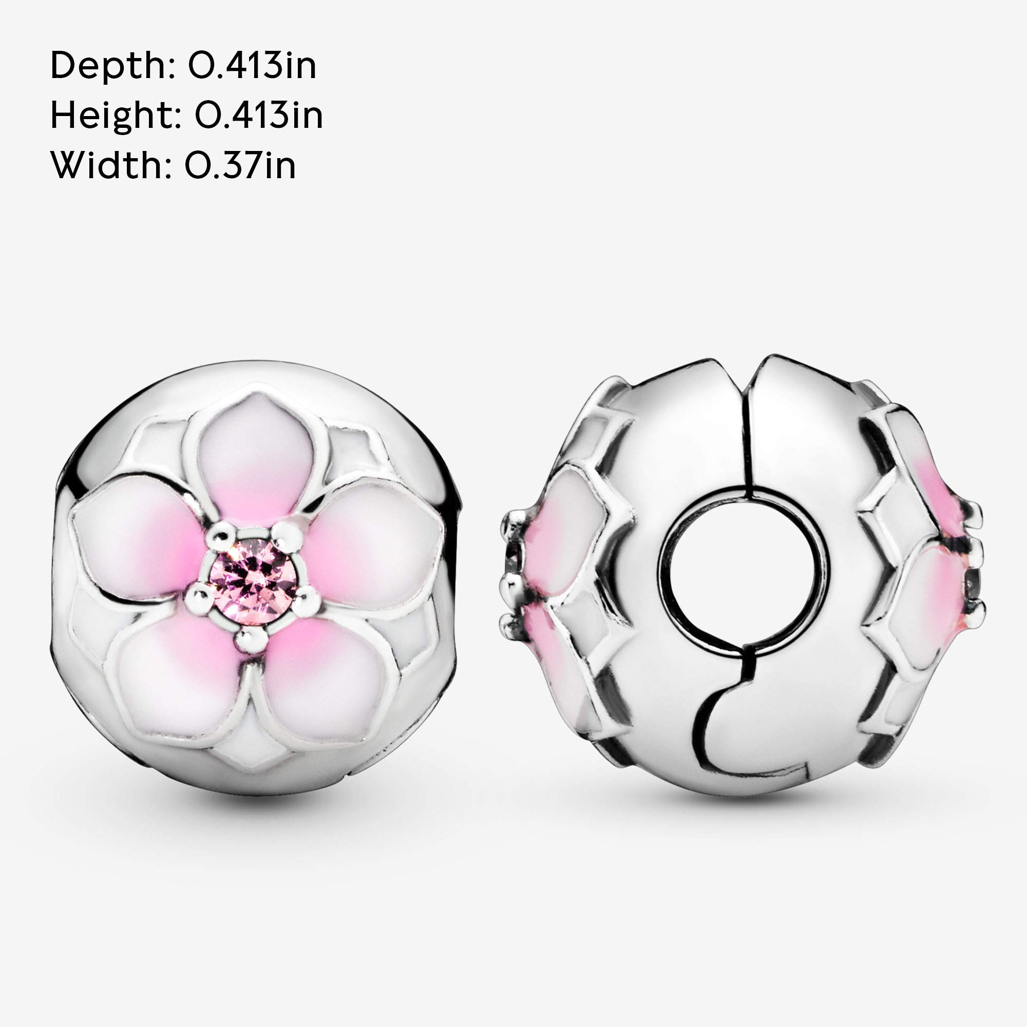 Pandora Jewelry Round Pink Magnolia Flower Cubic Zirconia Charm in Sterling Silver