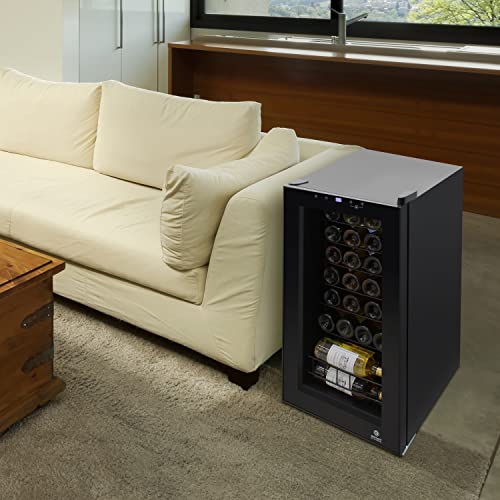 Vinotemp EL-28TS 28 Bottle Cooler Refrigerator, Freestanding Wine Fridge with Touch Screen Adjustable Temperature Control, Dual-Paned Glass Door and Safety Lock, Black