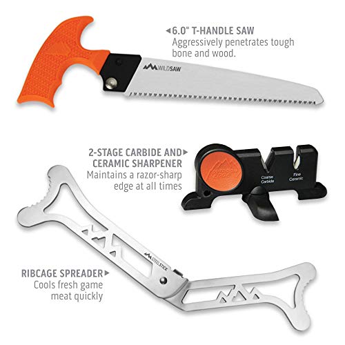 OUTDOOR EDGE Outfitter, 9-Piece Field to Freezer Hunting & Game Processing Knife Set with Caping Knife, Gut-Hook Skinner, Boning/Fillet Knife, Sharpener, Axe, Wood/Bone Saw, Spreader, Gloves