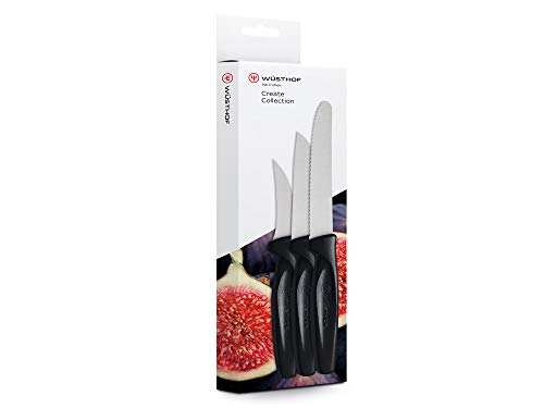 WUSTHOF knife set 3 pieces, Create Collection (1065370001) with paring knife, vegetable knife and universal knife, sharp kitchen knives black, rustproof