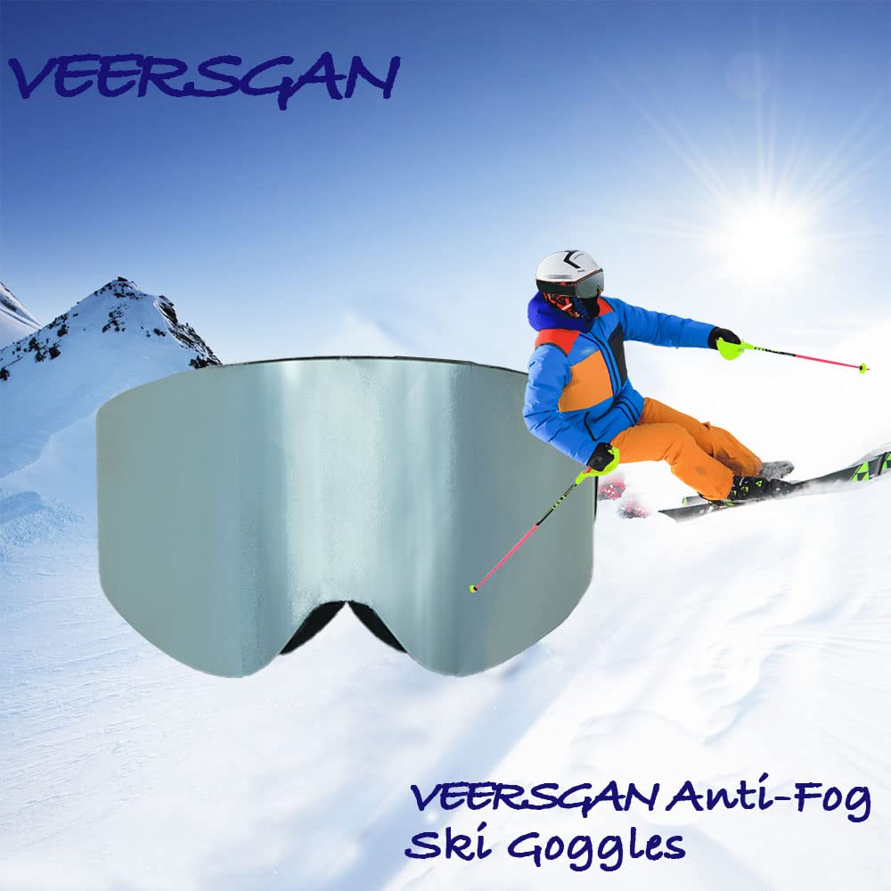 VEERSGAN Ski Goggles OTG - Over Glasses Ski/Snowboard Goggles for Men, Women & Youth - 100% UV Protection (MATTE BLACK, Silver Grey)