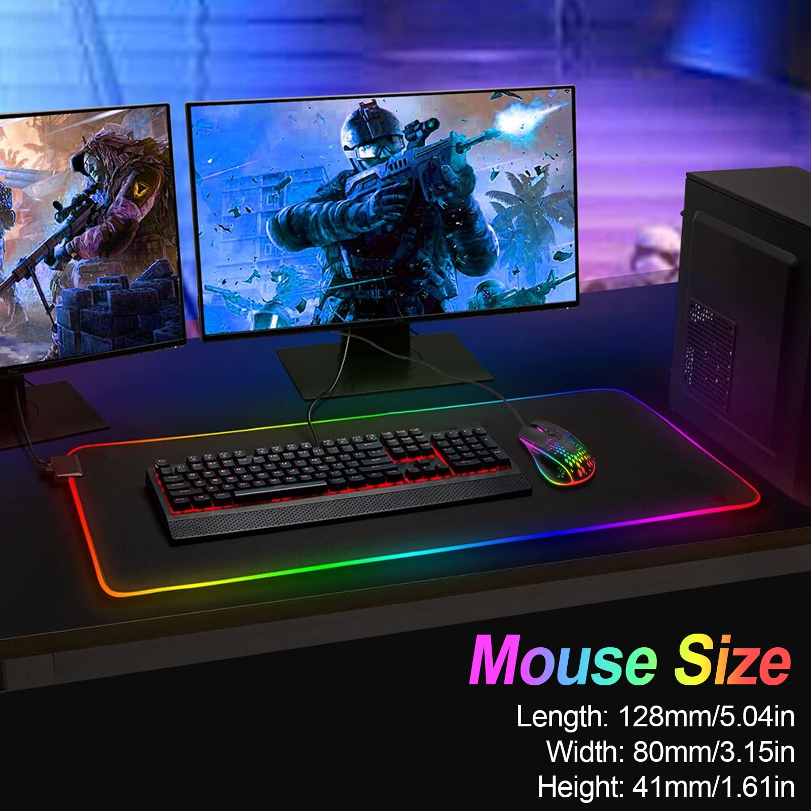 VEGCOO Wired Gaming Mouse, Programmable Optical Mouse with Double-Click Key, Silent Rechargeable Mice with RGB Led Light 6 Level Adjustable DPI PC Gamer Mouse for Laptop Mac Computer(Black)