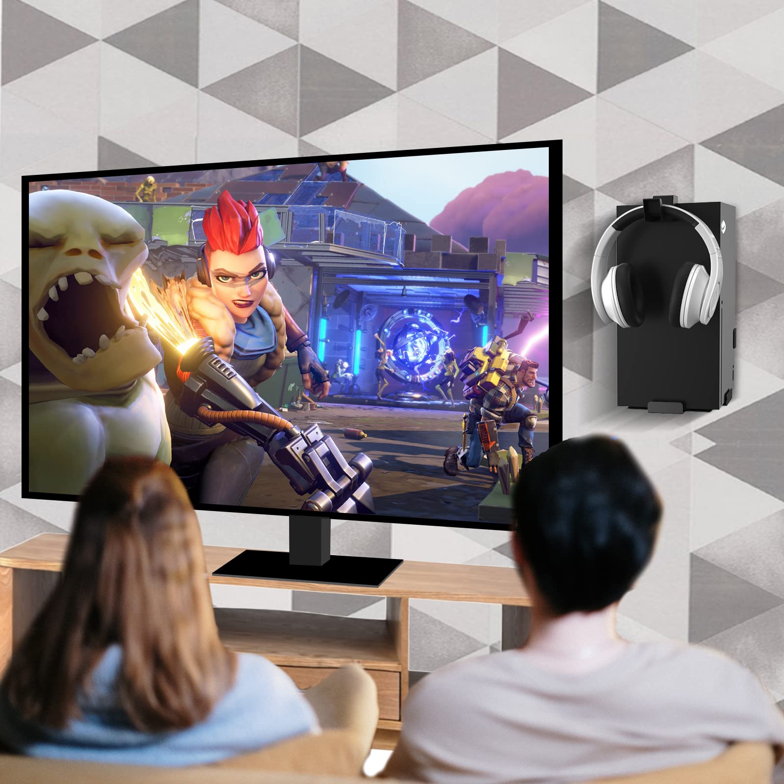 Xbox Series X Wall Mount, Xbox Series X Stand Wall Mount Accessories with Xbox Series X Headphone Holder - Xbox Series X Accessories - Black