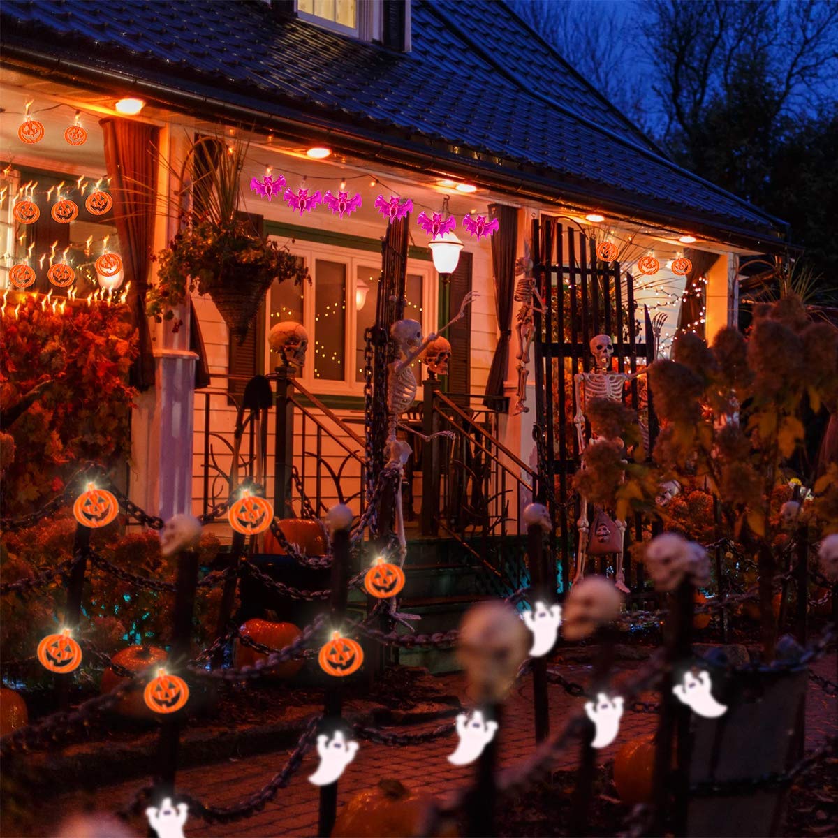 Shanyuna Halloween String Lights Outdoor Lights Battery Powered Pack 3 - Devil Bat Pumpkin Light Up Your Home Patio Garden Indoor for Halloween Party Decorations Decor