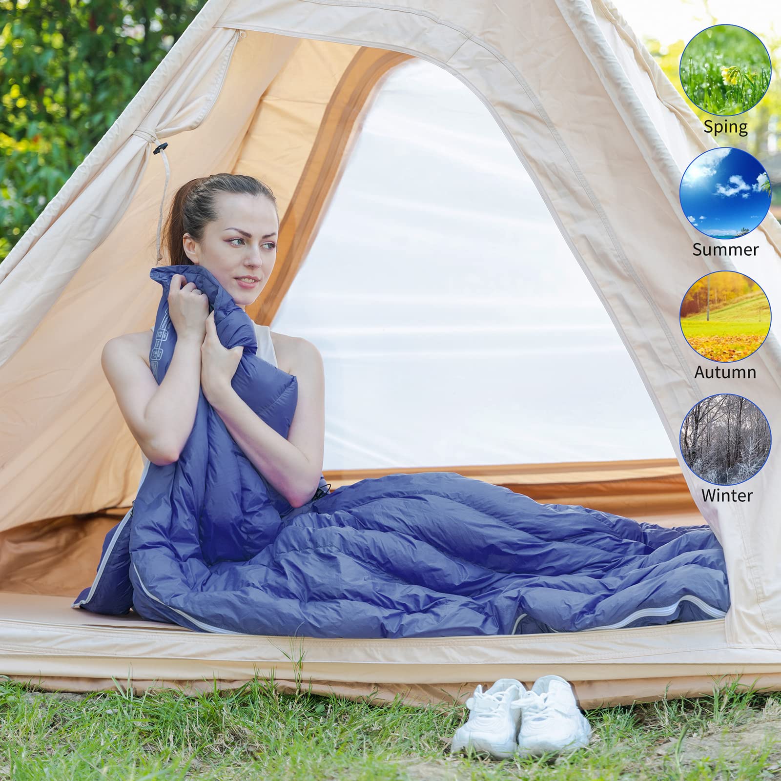 Winsper Ultralight Goose Down Sleeping Bag, 800 Fill Power Lightweight Down Backpack Envelope Sleeping Bag for Hiking Camping - 1.73lb Large, Navy Blue
