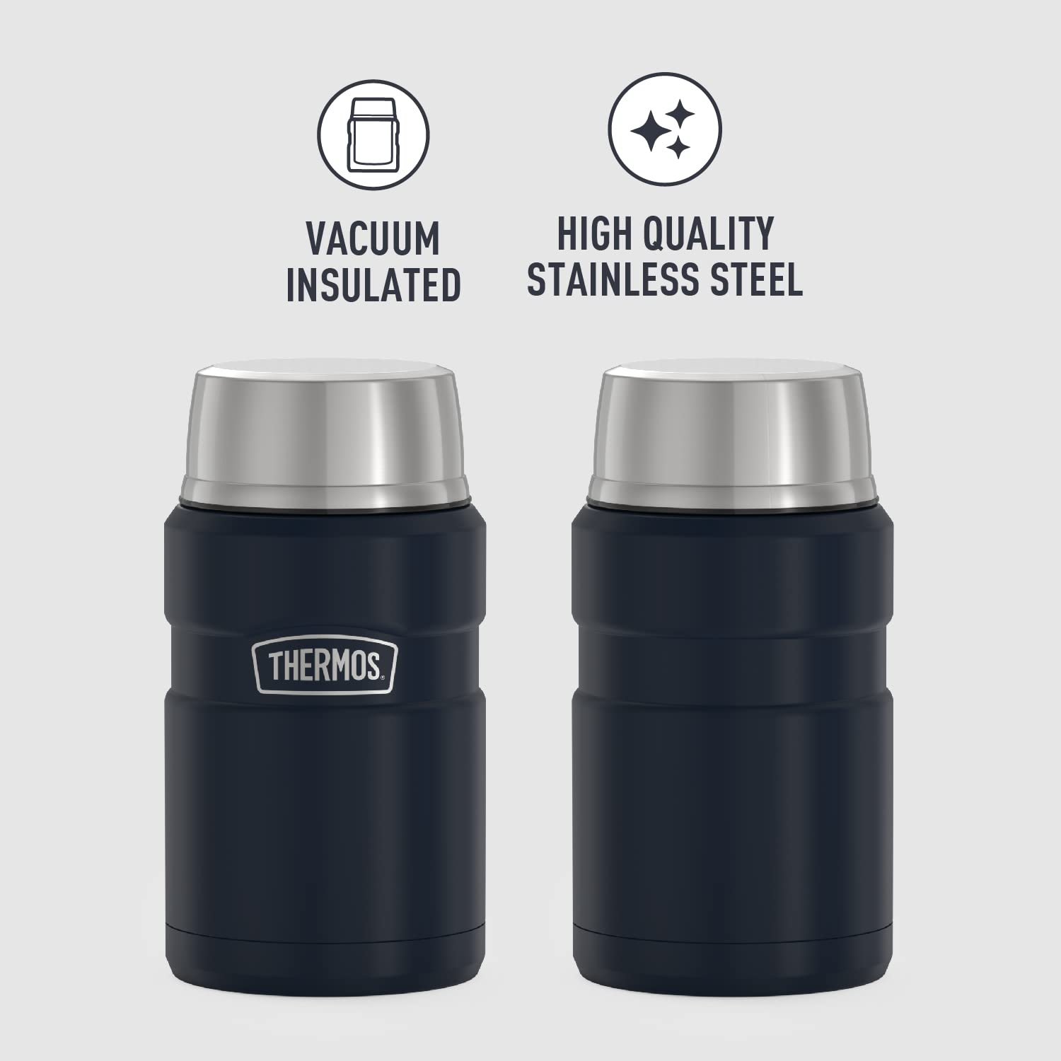 THERMOS Stainless King 40 Ounce Vacuum-Insulated Beverage Bottle + 24 Ounce Vacuum-Insulated Food Jar, Midnight Blue
