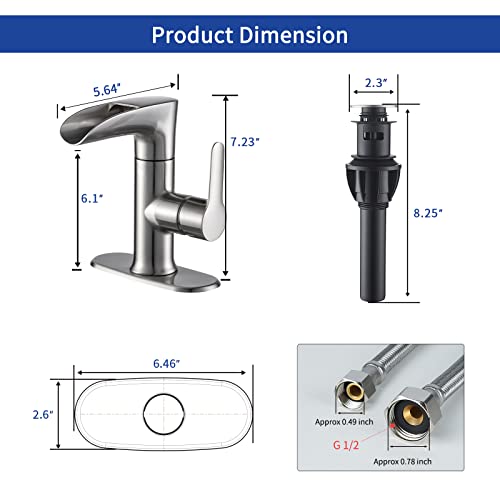 VXV LED Bathroom Sink Faucet, Single Handle Brushed Nickel Bathroom Faucets, Faucet for Bathroom Sink with Pop Up Drain and Deck Plate,1or 3 Hole