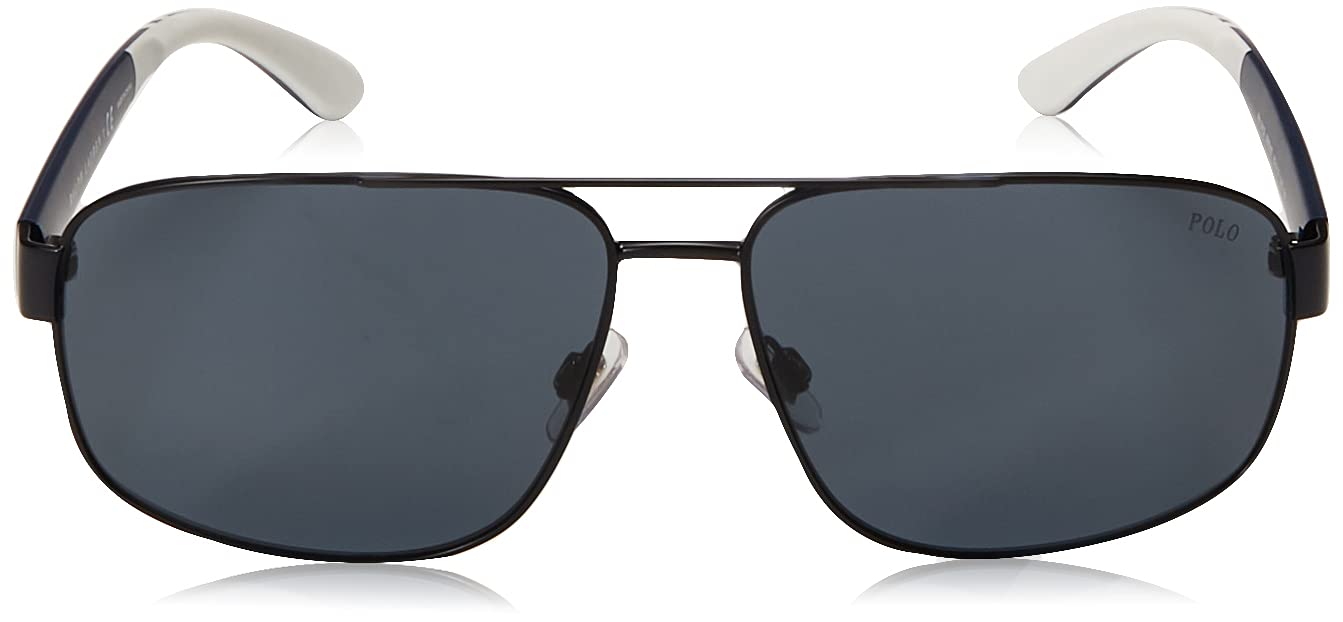 Polo Ralph Lauren Men's PH3112 Aviator Sunglasses, Matte Navy Blue/Grey, 62 mm