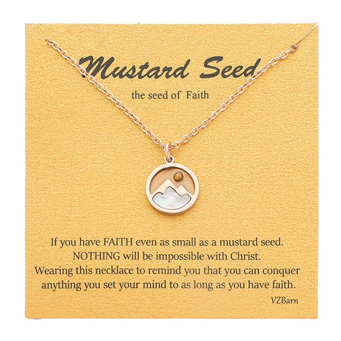 VZBarn Dainty 14k Gold Plated Stainless Steel Faith Necklace for Women Tiny Move Mountains Round Charm Choker Christian Jewelry Gift Rose Gold