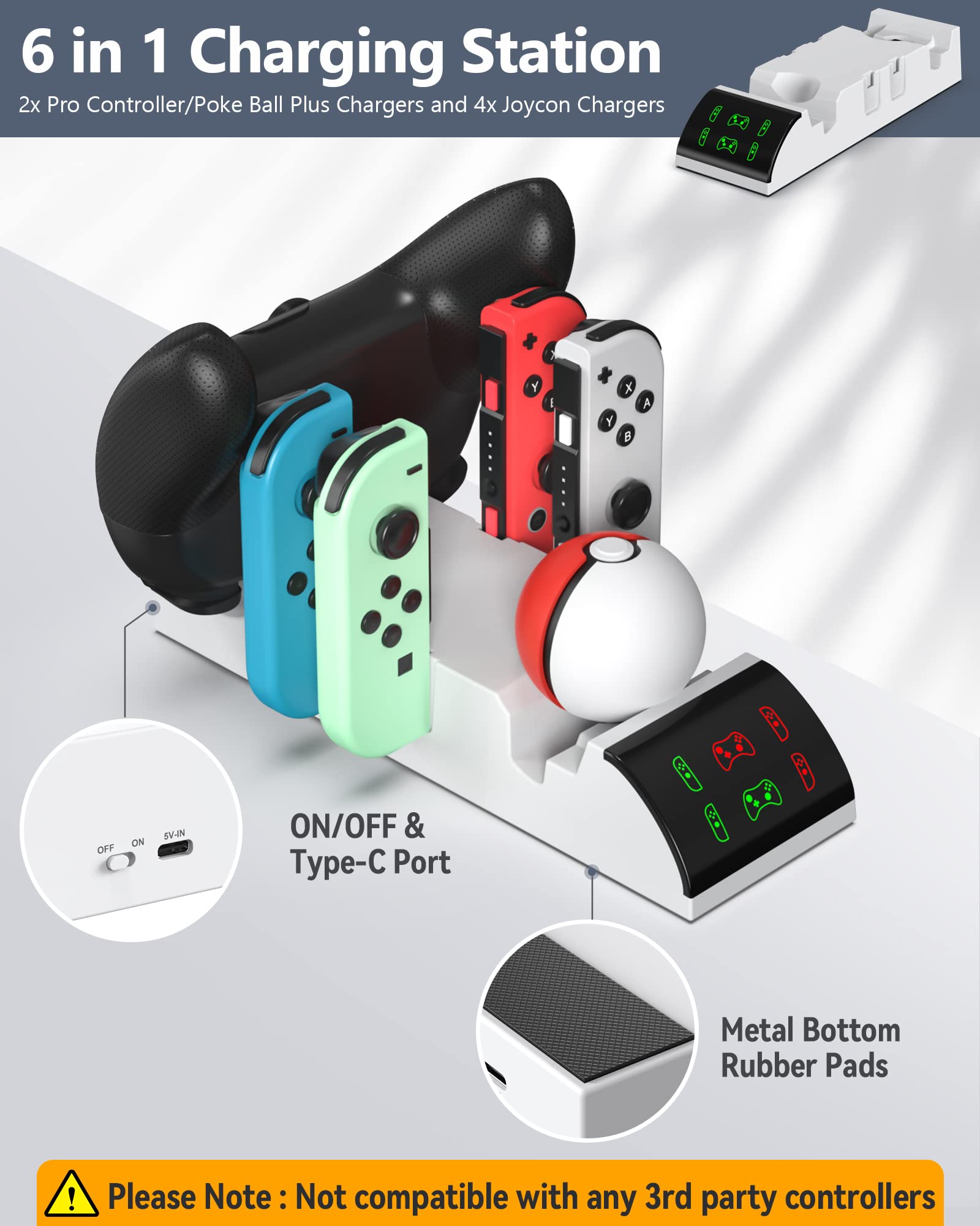 Wiilkac Switch Organizer Station with Controller Charger, Portable TV Storage Tower Dock Compatible with Nintendo Switch/OLED Joycons, Pro Controller and Ball Plus Controller Accessories