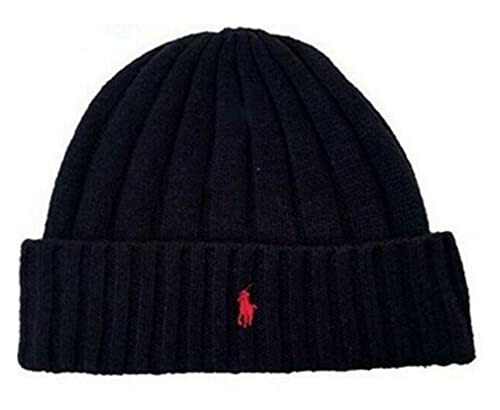 Polo Ralph Lauren Unisex Lambswool Skullie Cap Beanie Hat Wool/Nylon OS, Obsidian / Red