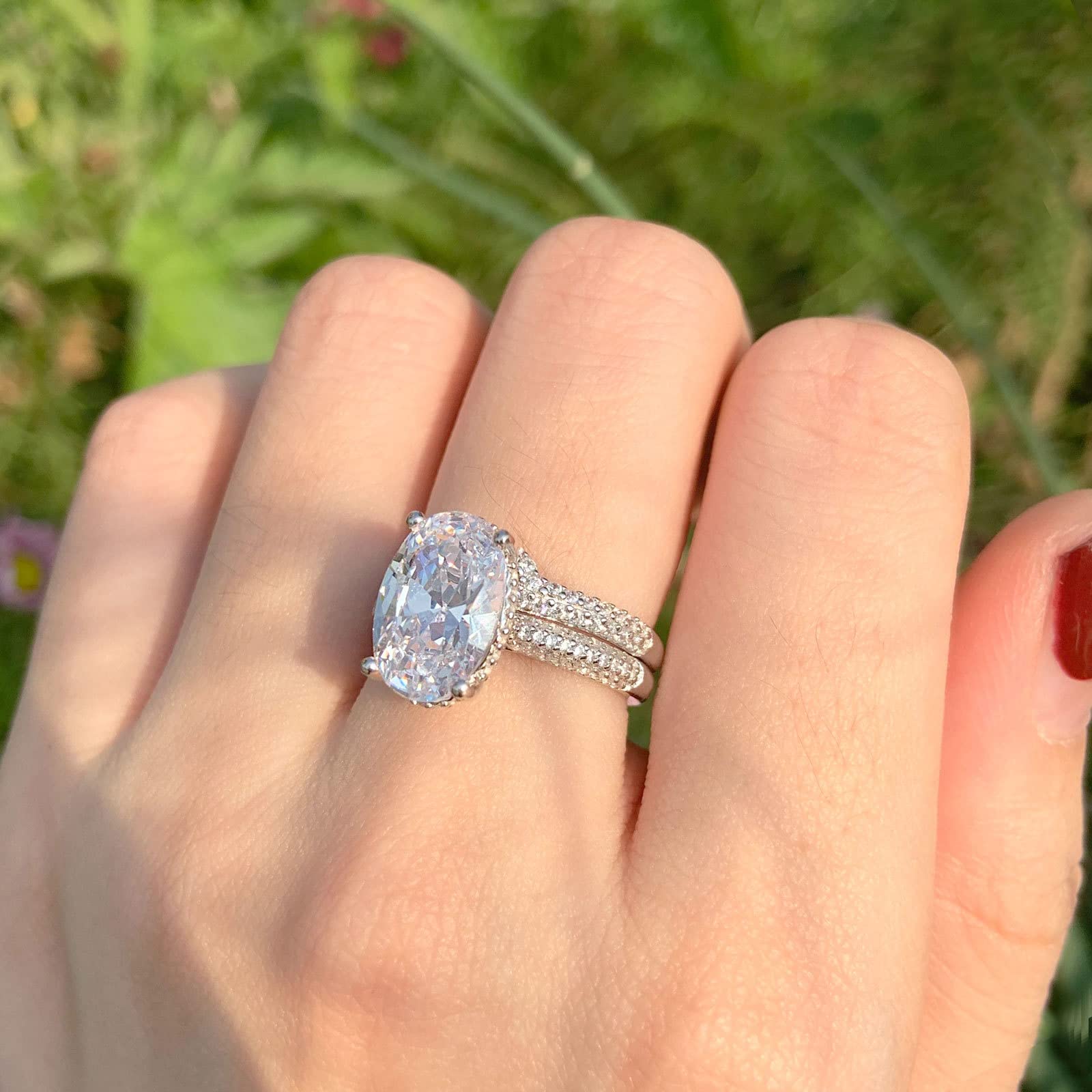 SHELOVES 7.5 Ct Oval Cut Cubic Zirconia Engagement Wedding Rings Set for Women 925 Sterling Silver Sz 10