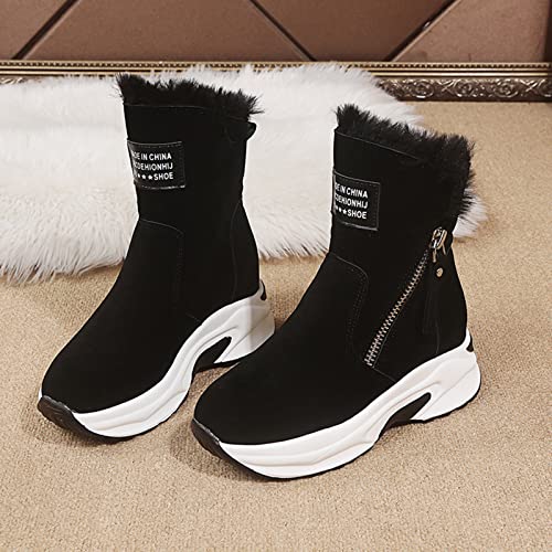 Winter Shoes with Fur Lined Warm Ankle Boots Warm Heel Women's Wedges Shoes Thermal Fuzzy Snow Boots Black