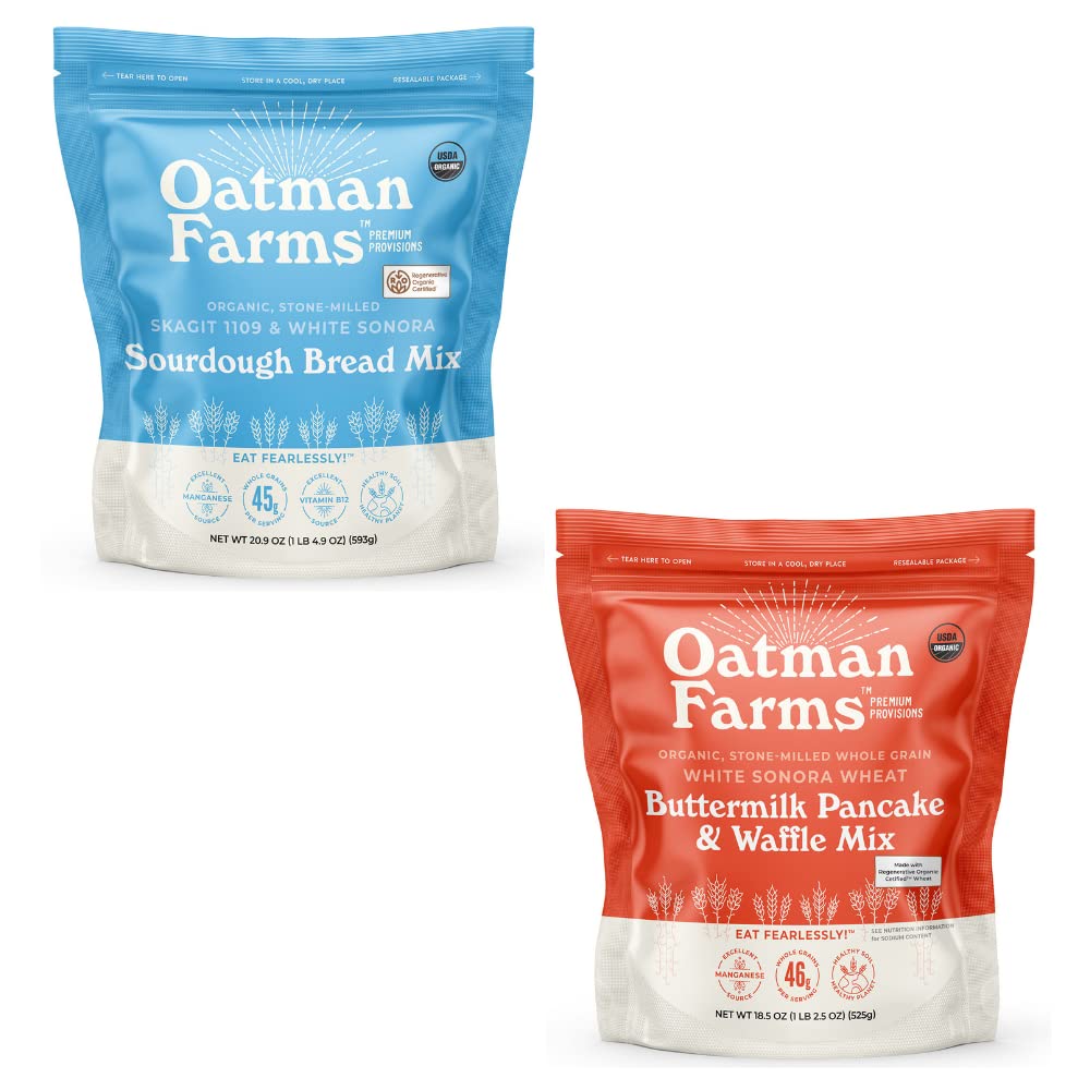 Organic Sourdough Bread & Pancake Mix - Regenerative Organic Certified Skagit 1109 & White Sonora Sourdough & Classic Buttermilk - Whole Wheat Bread Mix & Whole Wheat